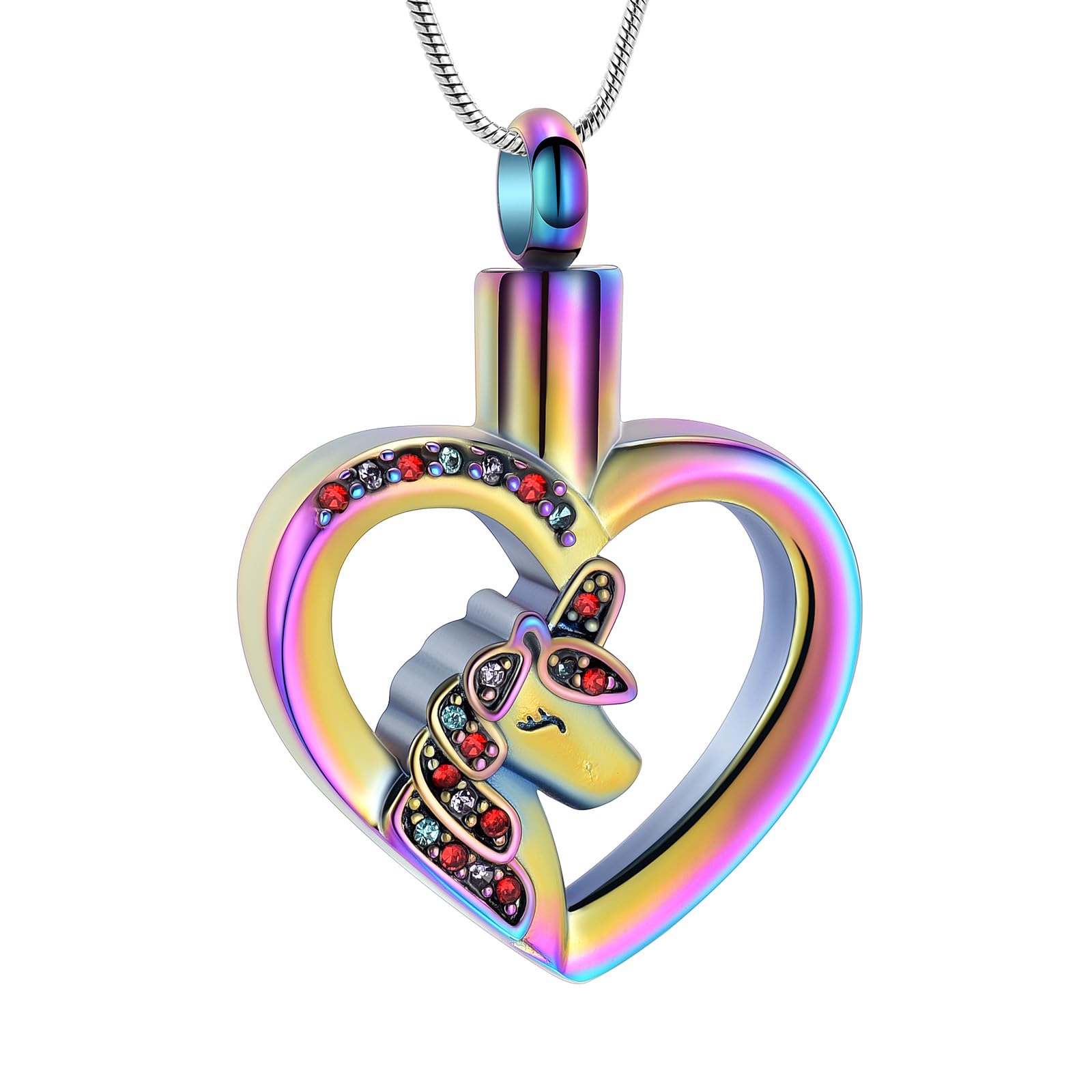 Cremation Jewelry Unicorn with Heart Charm Pendant Necklace Cremation Urns Jewelry Ashes Keepsake Stainless Steel Crystal Pendant