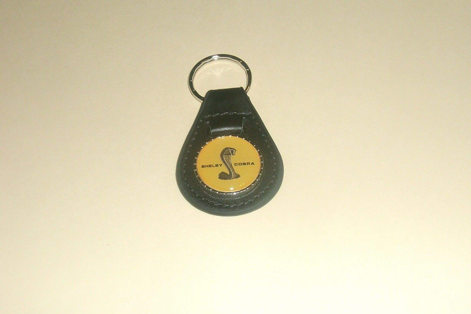 SHELBY COBRA GT350 GT500 ROUND SNAKE LOGO LEATHER KEYCHAIN - BLACK