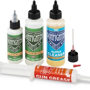 Gunfighter Gun Oil, Super Combo (4oz Bottle of Lube, 2oz Bottle of Lube, 4 oz Bottle of Cleaner, 1oz Syringe of Grease, and 2oz Needle Top Applicator)