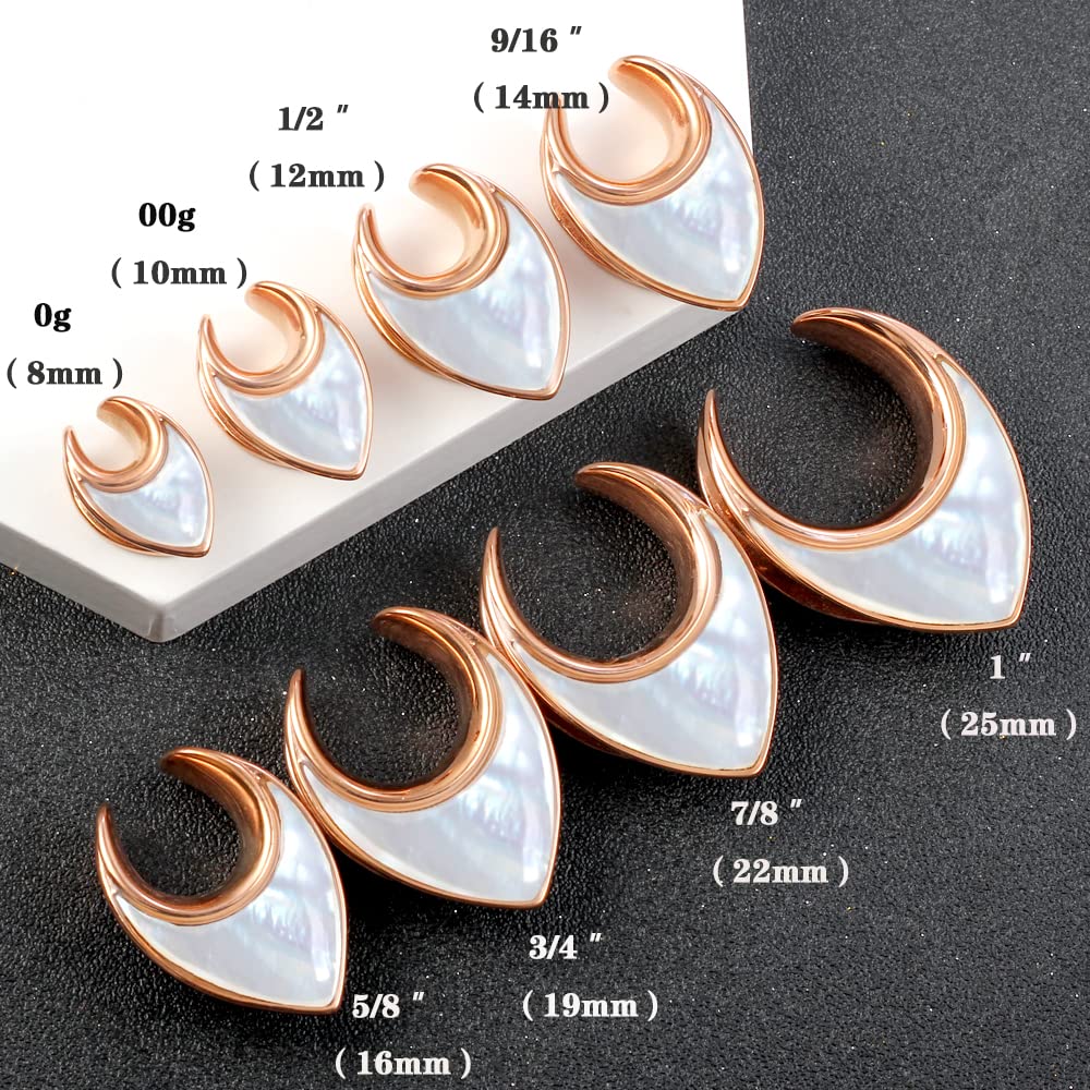 Casvort 2 PCS 12mm (1/2'') Hypoallergenic 316 Stainless Steel Rose Gold Elegant Conch Saddle Hangers Tunnels Reverse Saddle Gauges Piercing Body Jewelry