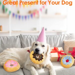 HGB Squeaky Dog Toys, Funny Donut Plush Dog Chew Toys for Teething, Pet Training, and Entertaining, Cute Interactive Dog Toy (3 Pack)