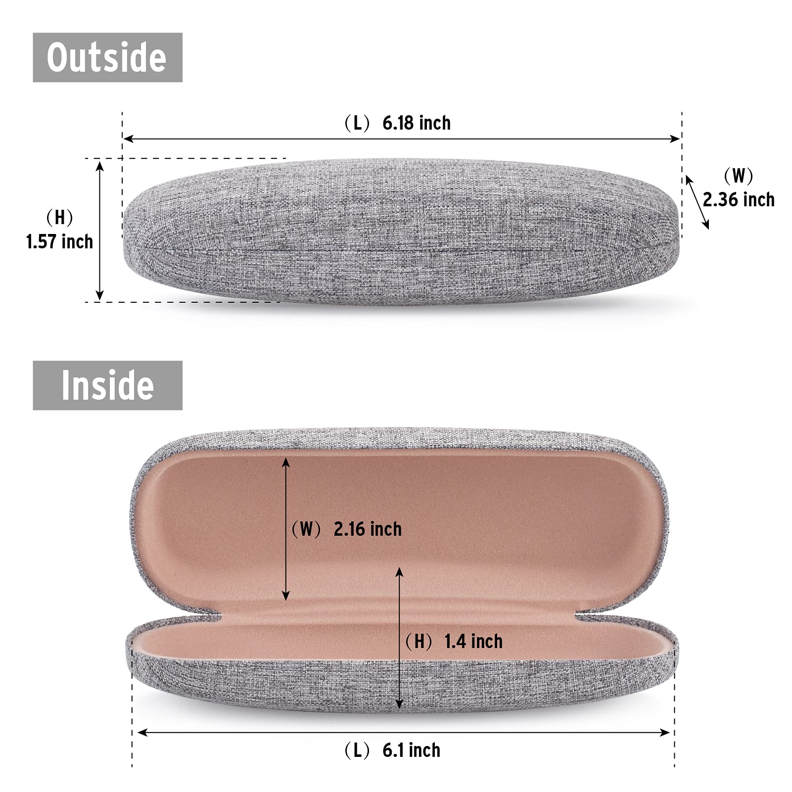 Marvolia Glasses Case Hard Shell Eyeglasses Case Linen Fabrics Protective Case for Sunglasses Eyeglasses with Cleaning Cloth for Men Women - Grey