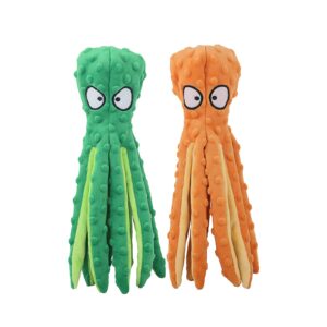 hgb squeaky dog toys, octopus no stuffing crinkle plush dog toys to keep them busy, interactive dog chew toys for puppy teething, large dog toys for large medium small breeds, pet toys, 2 pack