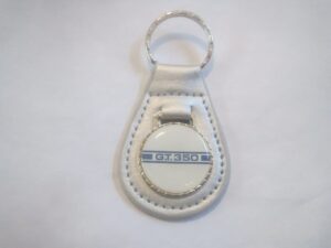 1965 1966 1967 1968 1969 1970 shelby gt-350 blue stripe on white leather keychain - silver