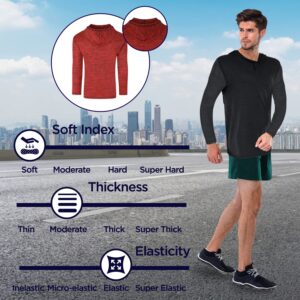 Long Sleeve Workout Shirts for Men 4 Pack Moisture Wicking Dry Fit for Running Sports and Gym Fitness, Size Medium, Black/Red/Royal Marled