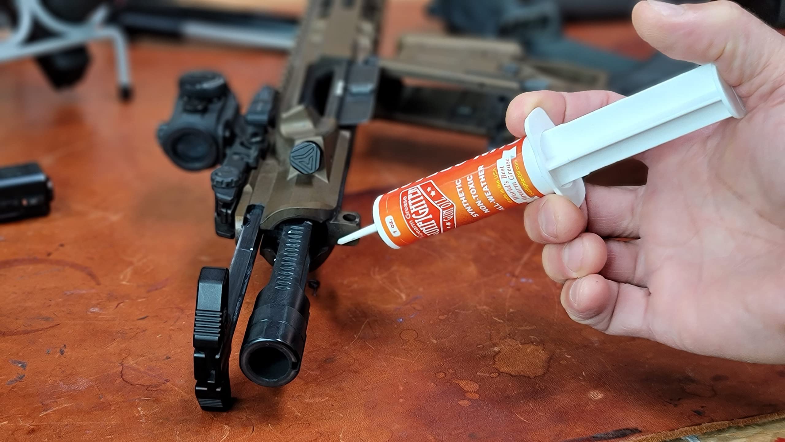 Gunfighter Gun Oil, Super Combo (4oz Bottle of Lube, 2oz Bottle of Lube, 4 oz Bottle of Cleaner, 1oz Syringe of Grease, and 2oz Needle Top Applicator)