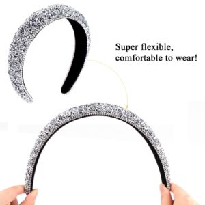 Wecoe Rhinestone Diamond Bling Glitter Sparkle Silver Fashion Headbands for Women and Girls - Thick Padded Hair Accessories Gift