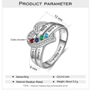 Mothers Ring,Personalized Anniversary Rings for Women Engagement Ring with 1-8 Birthstones Rings for Mother's Days Promise Ring for Her (4 names, 7)