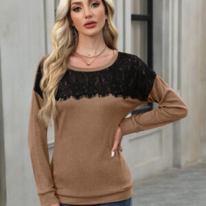 Women Fall Long Sleeve Holiday Lace Blouse Casual Trendy Formal Sweatshirt Brown M