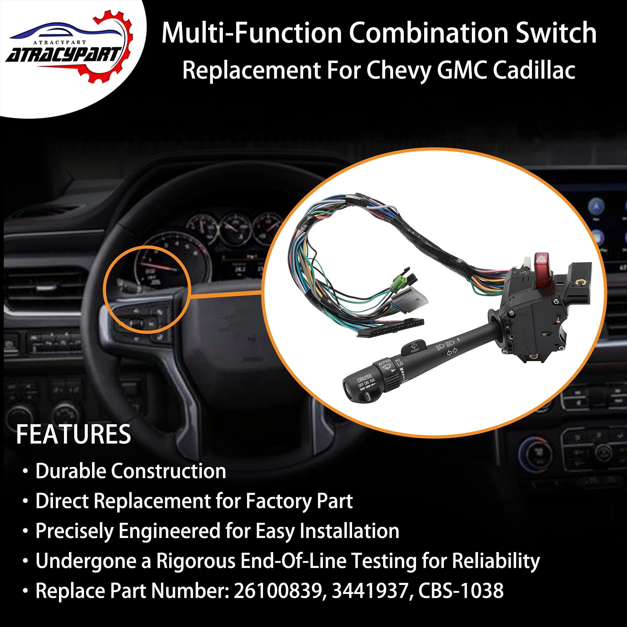 Multi-Function Turn Signal Switch Wiper Control | Replacement for 1999-2002 Chevy Silverado Avalanche Tahoe Suburban & GMC Sierra Yukon | Replaces# 26100839, 3441937, CBS-1038