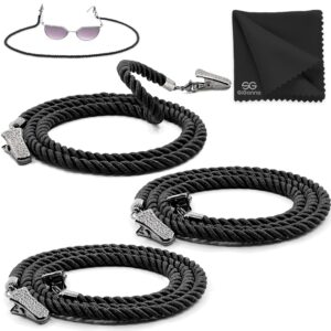 sigonna glasses strap string holder cord - terylene eyeglasses strap holders - eye glasses accessory chain - eyeglass chains for women men - glasses lanyard around neck - 3 pcs (black)