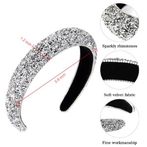 Wecoe Rhinestone Diamond Bling Glitter Sparkle Silver Fashion Headbands for Women and Girls - Thick Padded Hair Accessories Gift