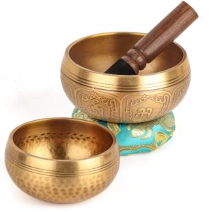 relaehih 2-pack tibetan singing bowls set - 100% handmade in nepal, sound bowl meditation set for yoga, chakra healing, meditation gifts, unique gifts for women (blue, 3.15 + 4 inch)