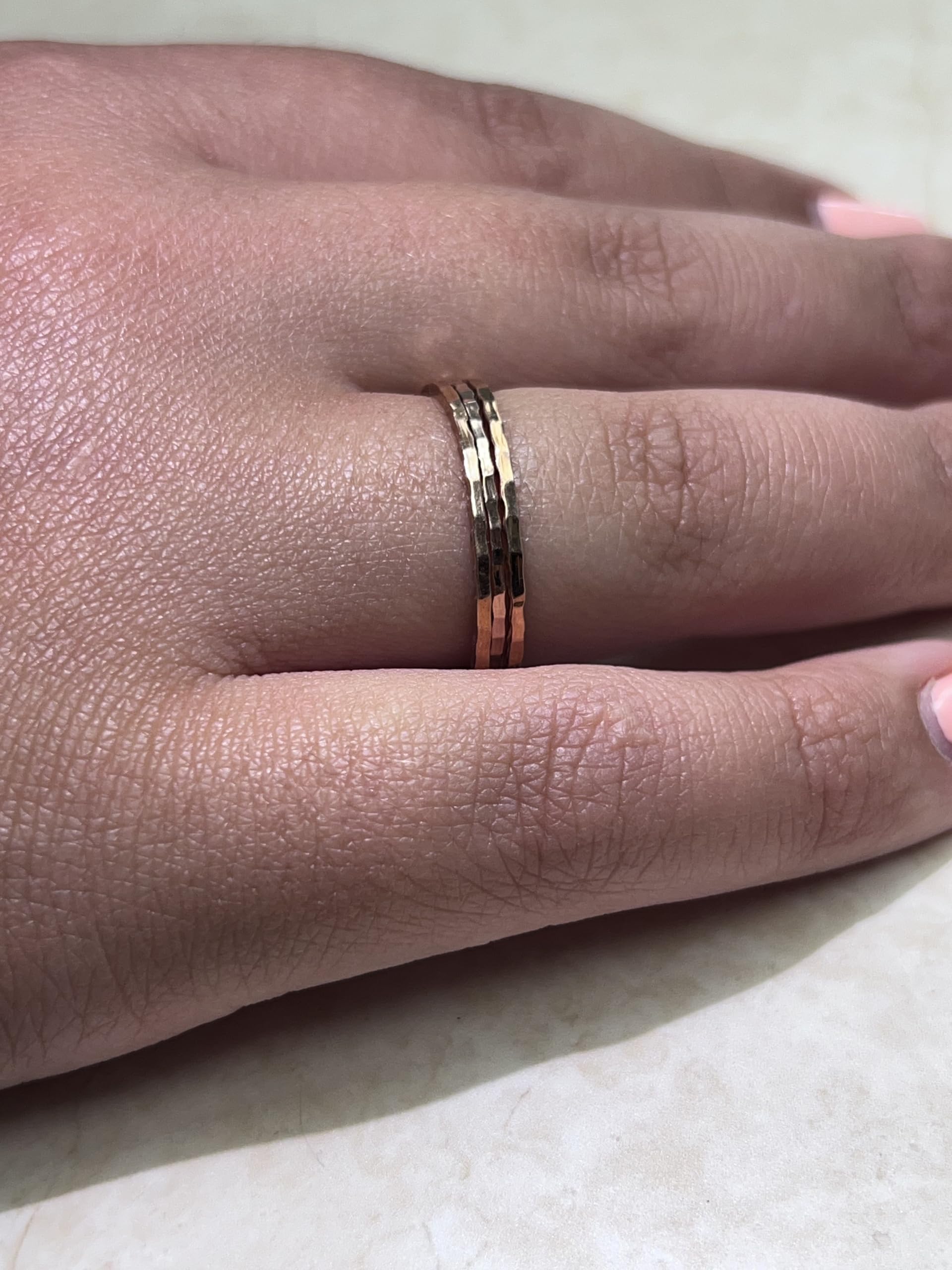 Dainty Solid Gold Rings for Women - 1mm Ridged Gold Stacking Rings Jewelry - Simple Thin Dainty Rings Available in 4 – 12 Ring Sizes - Non Tarnish Gold Rings with 3 Gold Colors Made In USA