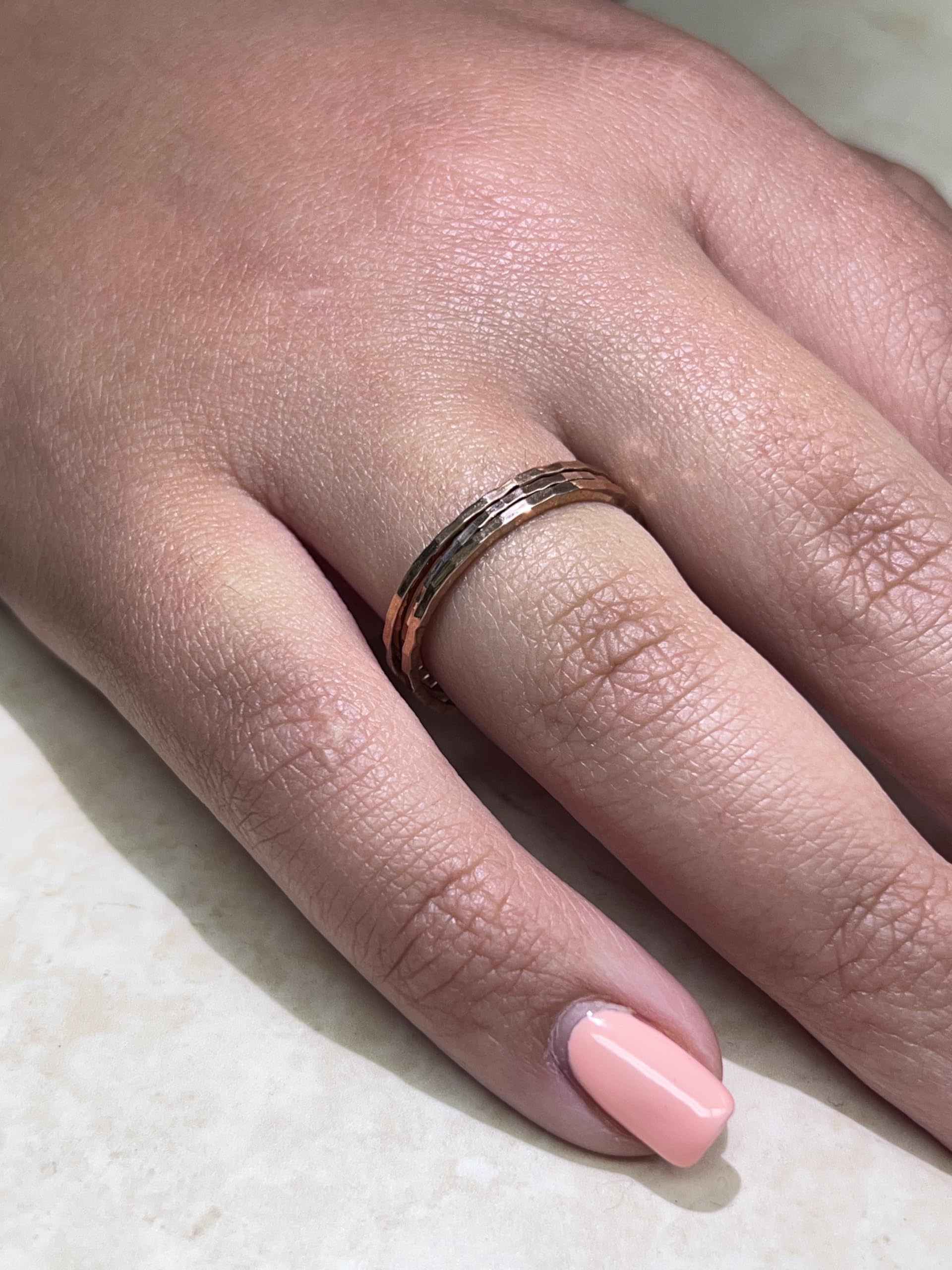 Dainty Solid Gold Rings for Women - 1mm Ridged Gold Stacking Rings Jewelry - Simple Thin Dainty Rings Available in 4 – 12 Ring Sizes - Non Tarnish Gold Rings with 3 Gold Colors Made In USA