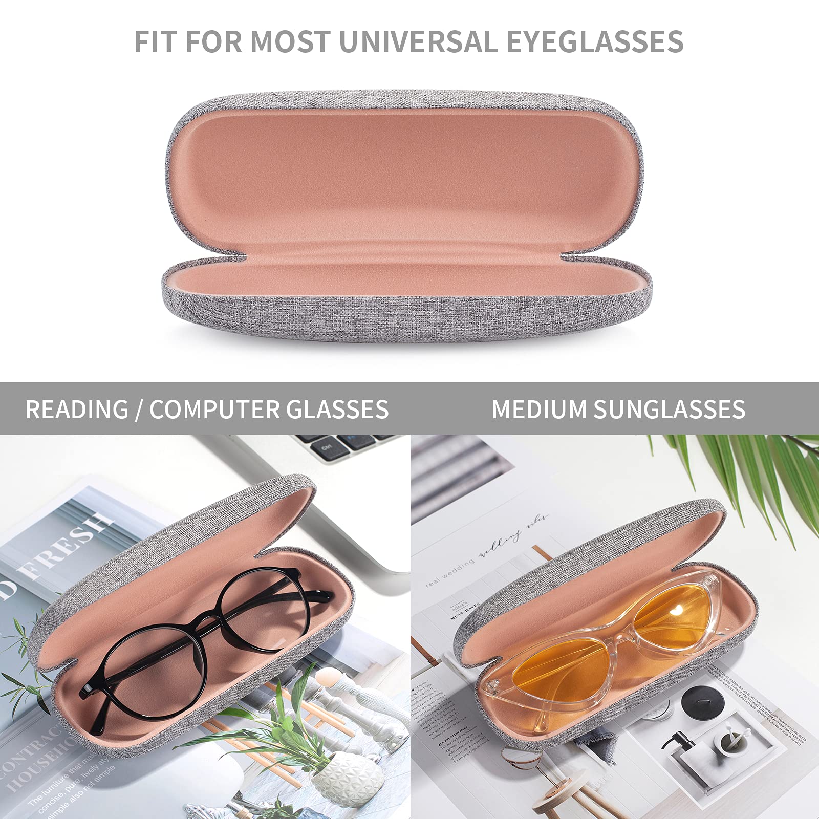 Marvolia Glasses Case Hard Shell Eyeglasses Case Linen Fabrics Protective Case for Sunglasses Eyeglasses with Cleaning Cloth for Men Women - Grey