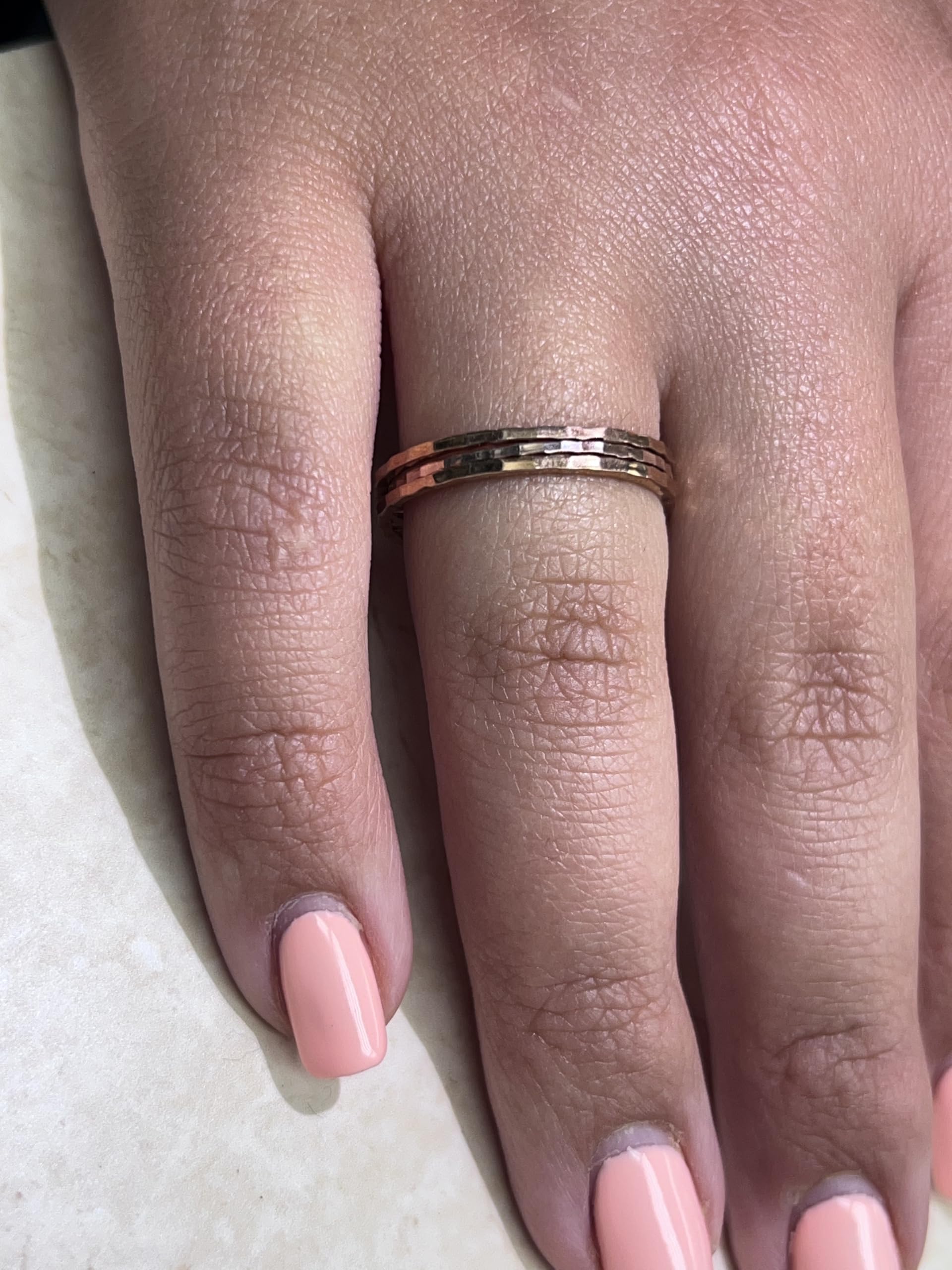 Dainty Solid Gold Rings for Women - 1mm Ridged Gold Stacking Rings Jewelry - Simple Thin Dainty Rings Available in 4 – 12 Ring Sizes - Non Tarnish Gold Rings with 3 Gold Colors Made In USA