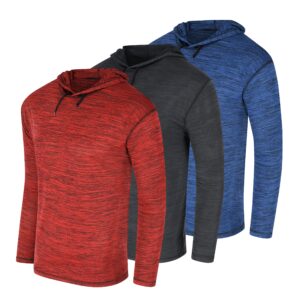 long sleeve workout shirts for men 4 pack moisture wicking dry fit for running sports and gym fitness, size medium, black/red/royal marled