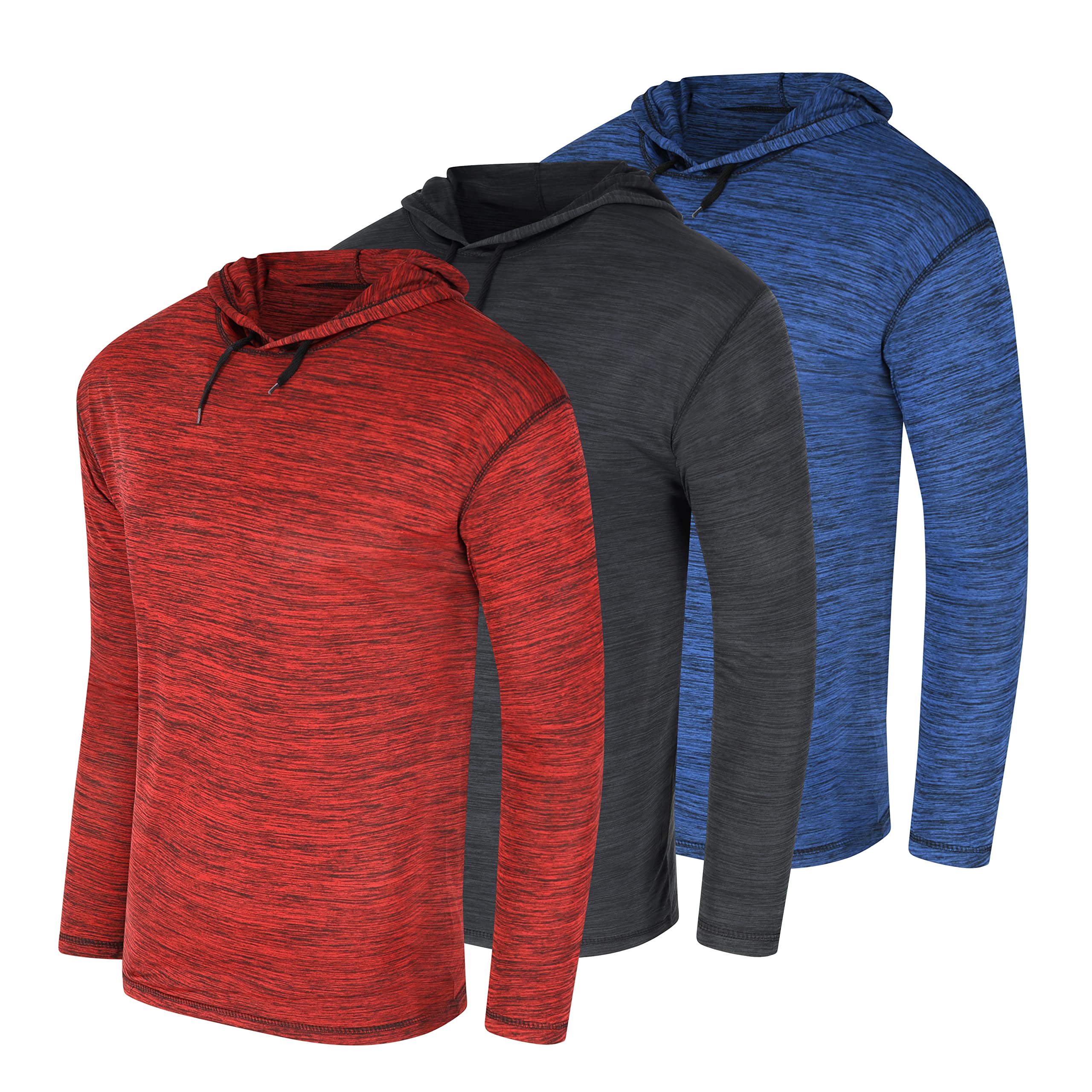 Long Sleeve Workout Shirts for Men 4 Pack Moisture Wicking Dry Fit for Running Sports and Gym Fitness, Size Medium, Black/Red/Royal Marled