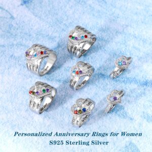 Mothers Ring,Personalized Anniversary Rings for Women Engagement Ring with 1-8 Birthstones Rings for Mother's Days Promise Ring for Her (4 names, 7)