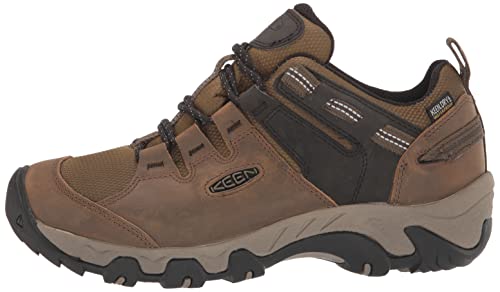 KEEN Men's Steens Low Height Waterproof Hiking Shoes, Brindle/Dark Olive, 12