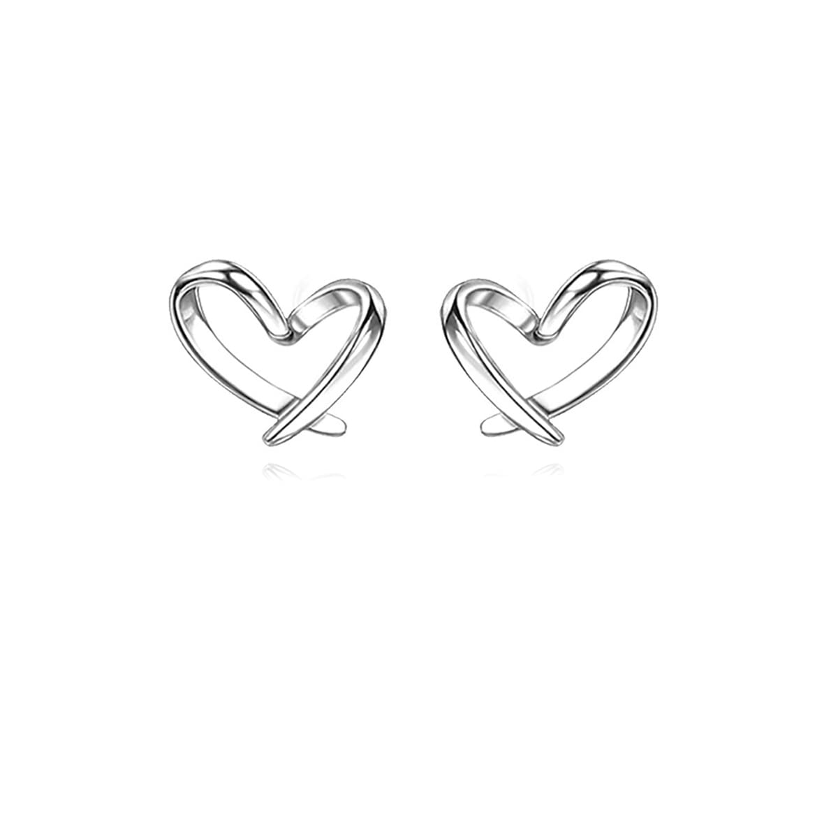 Reffeer Solid 925 Sterling Silver Tiny Heart Stud Earrings for Women Teens Love Heart Stud Earrings (A-Silver)