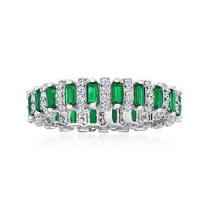 ross-simons 1.00 ct. t.w. simulated emerald and .44 ct. t.w. cz eternity band in sterling silver. size 8