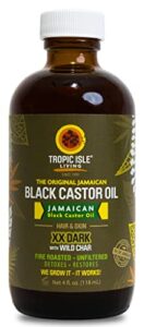 tropic isle living jamaican black castor oil xx dark 4oz | 100% natural hair growth oil and scalp treatment | promotes strong, healthy, thicker hair, eyelashes, eyebrows