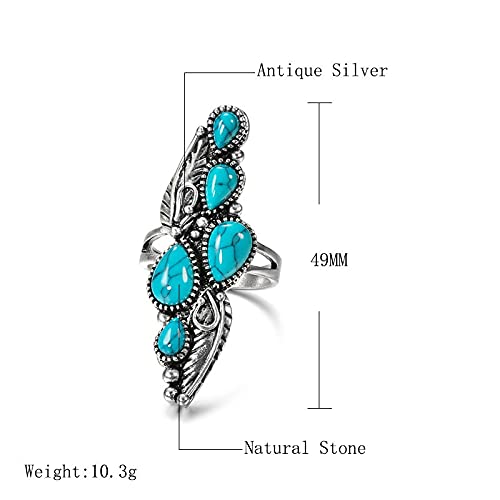 Vintage Blue Synthetic-Turquoise Ring Teardrop-shaped Stone Ring Tibet Silver Plated Fashion (US 8)