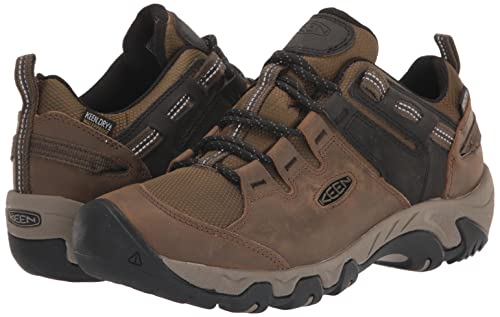 KEEN Men's Steens Low Height Waterproof Hiking Shoes, Brindle/Dark Olive, 12