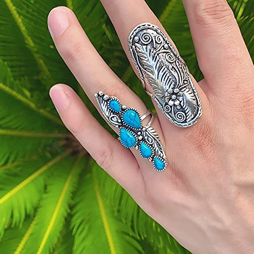 Vintage Blue Synthetic-Turquoise Ring Teardrop-shaped Stone Ring Tibet Silver Plated Fashion (US 8)