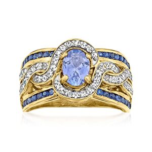 ross-simons 0.80 carat tanzanite and .60 ct. t.w. sapphire ring with .30 ct. t.w. white zircon in 18kt gold over sterling. size 7