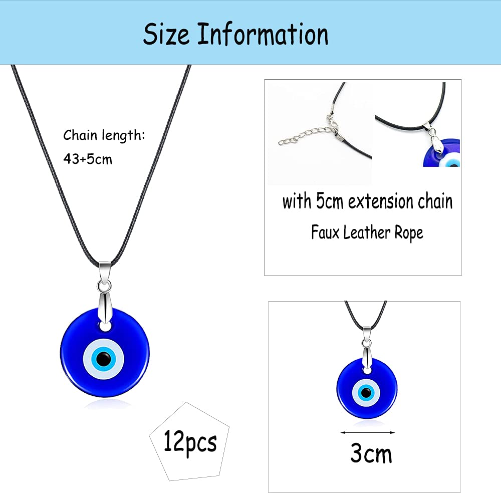 VALIJINA 10-12 Pieces Evil Eye Necklace Bracelet Set Turkish Blue Eye Necklace Glass Eye Leather Rope Chain Necklace Evil Eye Hamsa Blue Beaded Charm Stretch Bracelet for Women and Men