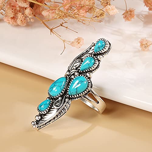 Vintage Blue Synthetic-Turquoise Ring Teardrop-shaped Stone Ring Tibet Silver Plated Fashion (US 8)