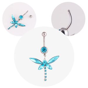 Butterfly Dangle Belly Button Rings For Women Blue Crystal Stainless Steel Animal Cute Sexy Butterfly Belly Button Rings Set Jewelry For Women (Blue)