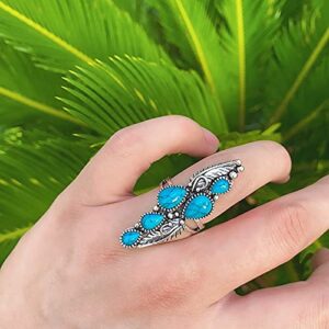 Vintage Blue Synthetic-Turquoise Ring Teardrop-shaped Stone Ring Tibet Silver Plated Fashion (US 8)