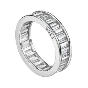 Michooyel Emerald Cut Eternity Ring for Women Channel Setting Wedding Ring Diamond Bands Rings Sterling Silver Cubic Zirconia Statement Rings for Women