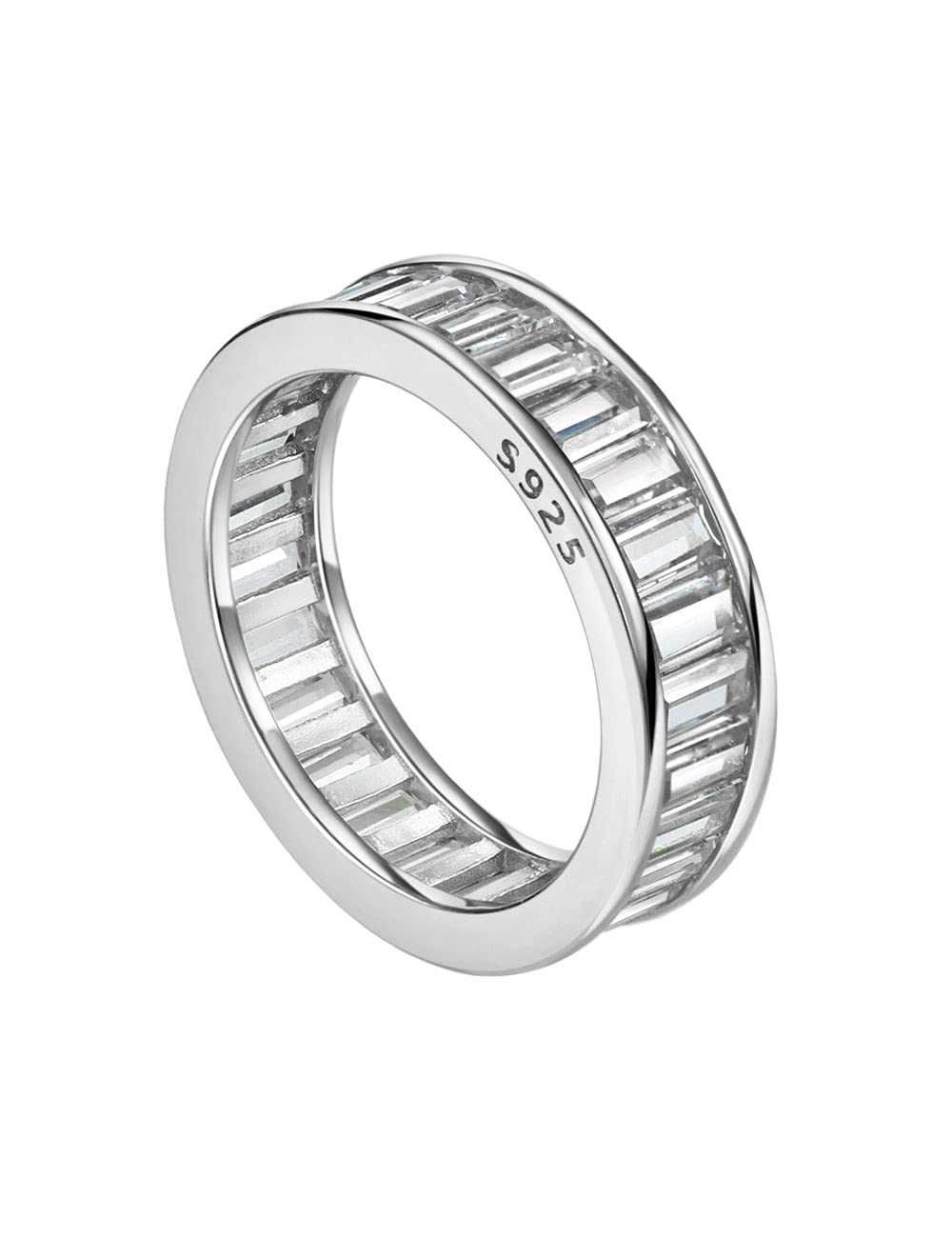 Michooyel Emerald Cut Eternity Ring for Women Channel Setting Wedding Ring Diamond Bands Rings Sterling Silver Cubic Zirconia Statement Rings for Women