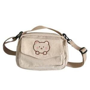 ggoob kawaii corduroy crossbody bag (beige) - handbag, unisex-adults, 17*6*15 cm (l*w*h)