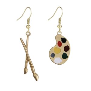 t-ztoss personality artist paint brush earrings unique charm paint palette dangle earrings colorful painter palette paint stud earrings for women artist gift art teacher gifts (gold)