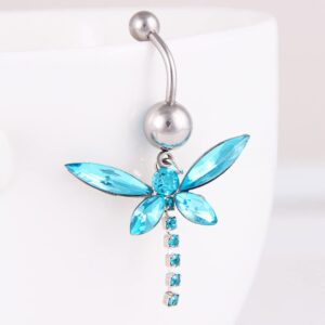 Butterfly Dangle Belly Button Rings For Women Blue Crystal Stainless Steel Animal Cute Sexy Butterfly Belly Button Rings Set Jewelry For Women (Blue)