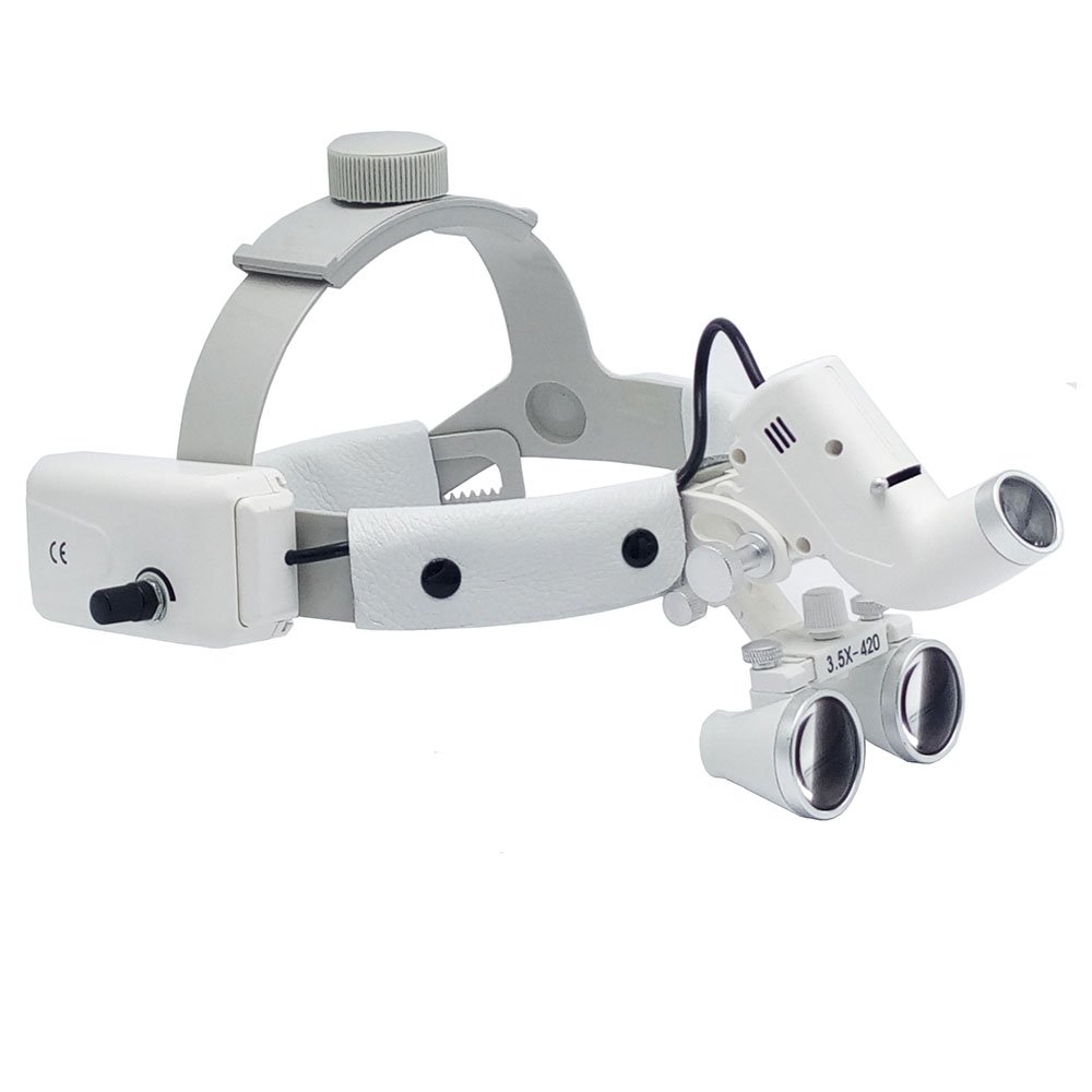 EustomA 5W LED Head Light Spotlight Headband 3.5X Binocular Loupes Optic Glass with Working Distance 280-380mm Spot Adjustable DY-106