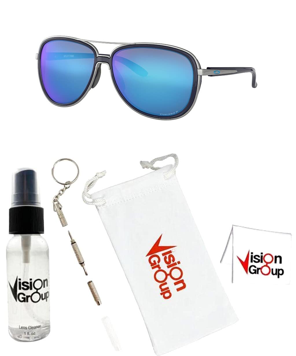 Oakley OO4129 Split Time Sunglasses+ Vision Group Accessories Bundle (Navy/Prizm Sapphr Iridium Polarized (412907))