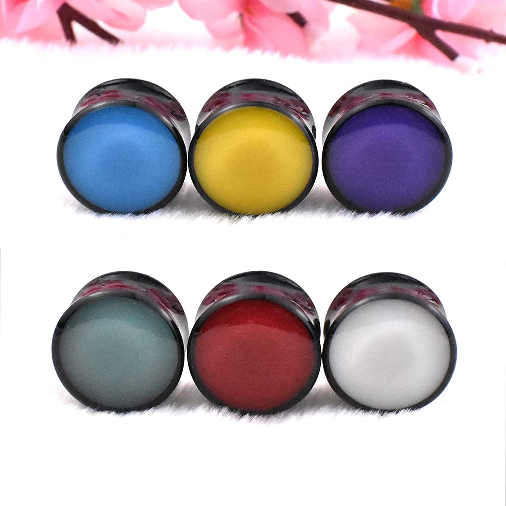 Jboyanpei 12Pcs/6pair Pure Color Ear Gauges Tunnels and Plug Black Acrylic Ear Expander Studs Stretching Size 20mm