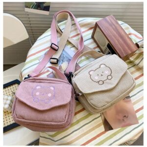 GGOOB Kawaii Corduroy Crossbody Bag (Beige) - Handbag, Unisex-Adults, 17*6*15 cm (L*W*H)