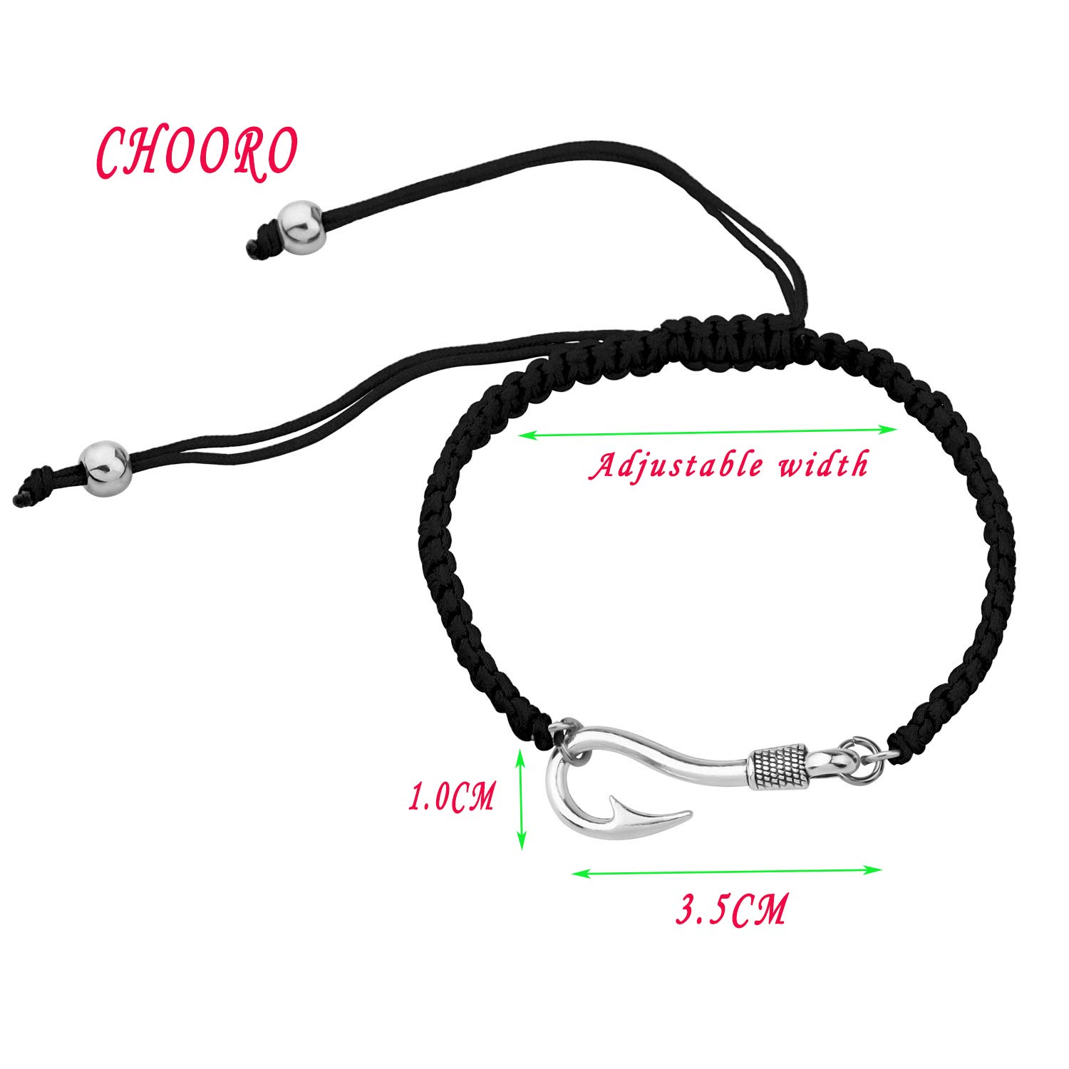 CHOORO Fish Hook Bracelet Fishing Hook Pendant Jewelry Fishing Girlfriend Gift for Girlfriend Jewelry Black Braided Rope Hook Bracelet Gift (fish hook-Black rope)