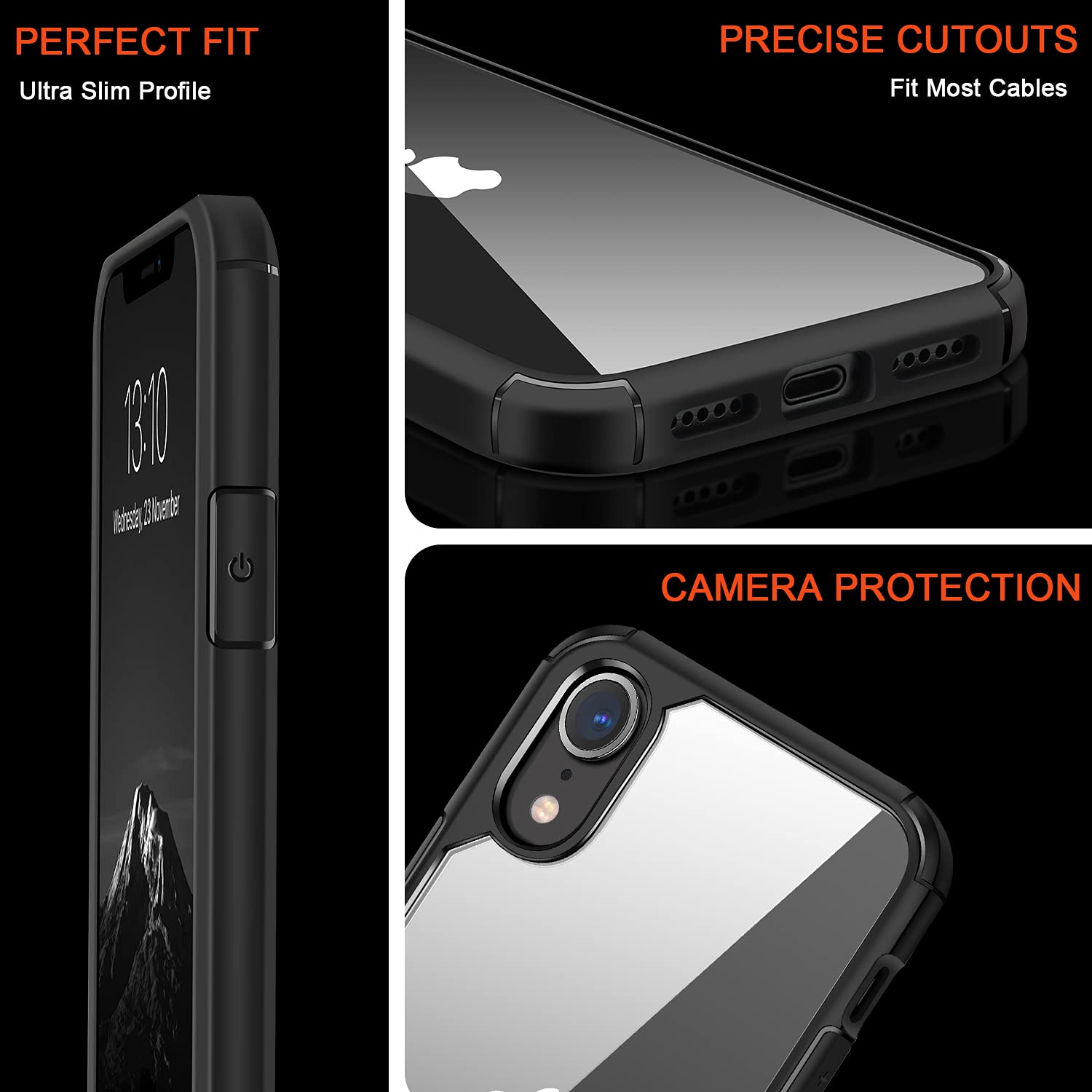 TENDLIN Compatible with iPhone XR Case Crystal Clear Hard Back Soft Bumper Protective Case (Black)