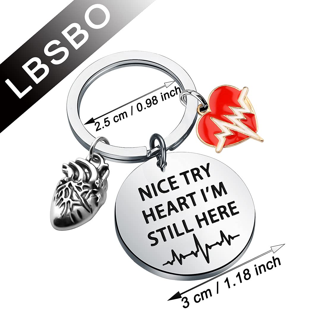 CENWA Heart Attack Survivor Gifts Heart Transplant Gift Nice Try Heart I'm Still Here Keychain (STILL HEART K)