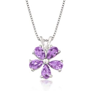 ross-simons 1.00 ct. t.w. amethyst flower pendant necklace in sterling silver. 18 inches