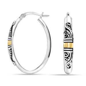 lecalla 925 sterling silver bali-style hoop earrings jewelry lightweight two-tone o shape antique bali hoop earrings for women - 30mm